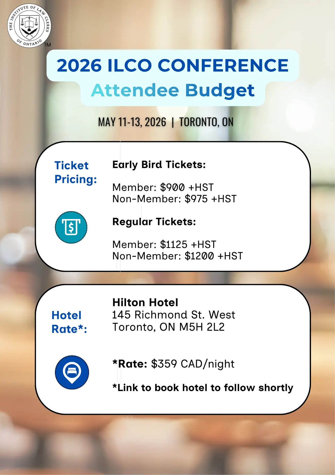 Budget for Our 2026 ILCO Conference in Toronto!
